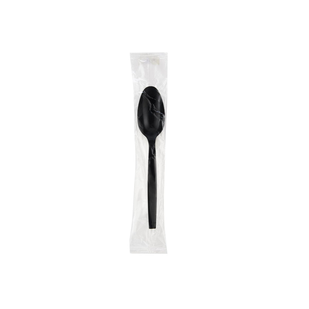 Heavy Duty Plastic Spoon Black Individually Wrap 500 Pieces ...